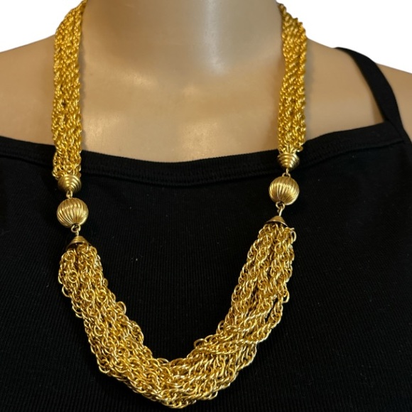 Vintage | Jewelry | Vintage 8s Necklace Chunky Gold Tone Multi Rope ...